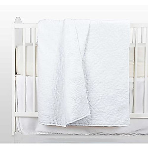 California Design Den 100% Cotton Hand-Quilted Crib Size Quilt for Toddlers, Pure Cotton Fabric & Fill, Pre-Softend Pure White Baby Blanket, Diamond Pattern (White)