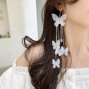 Happyyami 1 Pair Butterfly Wing Earrings Chiffon Fabric Earrings Flower Petals Long Earrings Bohemian Statement Drop Earrings Boho Jewelry for Lady Girl