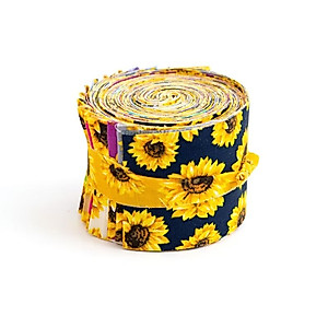 17 Piece Sunflower Jelly Roll 2.5"x44" pre-Cut 100% Cotton Fabric Quilting Strips, Sunflower Fabric, Summer Jelly Roll Fabric, Sunflower Bundle Fabric, DIY Craft
