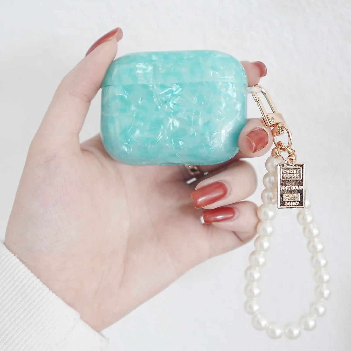 SAMTANY AirPods 3rd Case with Pearl Keychain Sotf TPU Cover Compatible with AirPods 3rd Generation Case for Girls and Womens (Blue)