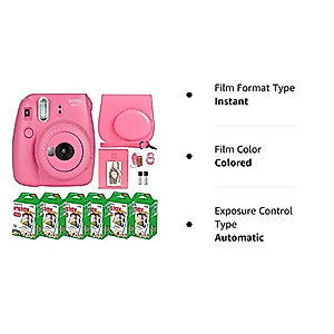 FujiFilm Instax Mini 9 Instant Camera + Fujifilm Instax Mini Film (60 Sheets) Bundle with Deals Number One Accessories Including Carrying Case, Selfie Lens, Photo Album (Flamingo Pink)