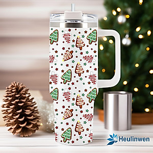 Christmas Tree 40oz Tumbler With Handle and Straw, Santa Stainless Steel Tumbler, Double Walled Noel Cup Gifts For Women Men