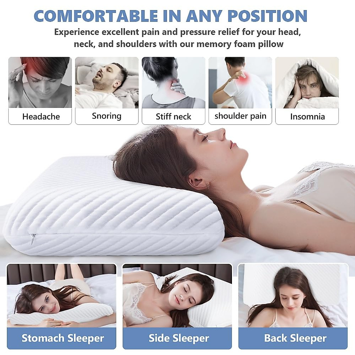 Ubozaw 2 Pack Cooling Gel Memory Foam Pillows for Sleeping, Firm Foam Bed Pillows with Holes, Ventilated Memory Foam Pillows for Back and Side Sleepers, 5 Inch Loft, with Washable Cover, Queen Size