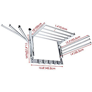 Yaegoo Clothes Drying Rack, Foldable Wall Mounted Laundry Drying Rack, Drying Rack Swivel Towel Rack with Hooks and Swing Arms, Space Saver Clothes Rack in Laundry Room and Bathroom