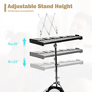 TOLEAD 32 Notes Glockenspiel Kit Xylophone Bell Percussion Instruments with Adjustable Height Stand, Practice Pad Mallets & Wooden Drumsticks, Portable Carrying Bag
