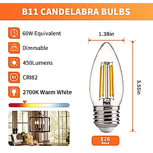 ALAMPEVER E26 LED Bulb 60 Watt, B11 Chandelier Light Bulbs, 2700K Soft White Candelabra LED Bulbs, 6 Pack Candle Light Bulbs