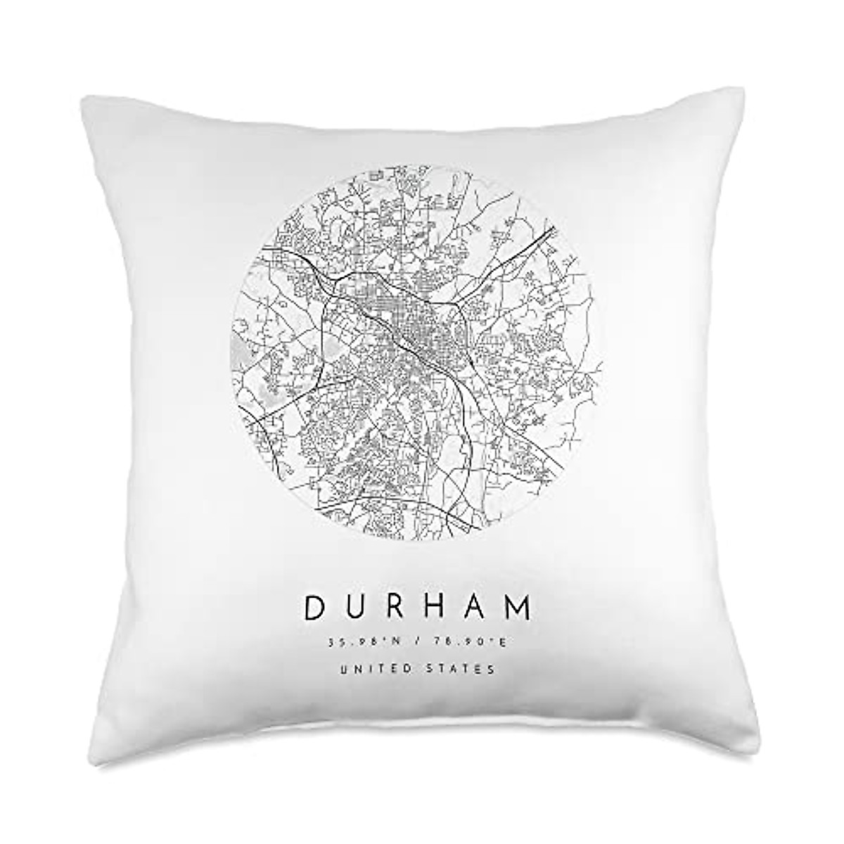 Durham North Carolina Skyline Travel souvenir Durham North Carolina Coordinates map Hometown Throw Pillow, 18x18, Multicolor