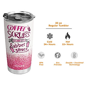 64HYDRO 20oz Coffee Scrubs and Rubber Gloves Nurse Nutrition Facts Inspiration Motivation Tumbler Cup with Lid, Double Wall Vacuum Sporty Thermos Insulated Travel Coffee Mug - THA0503002Z