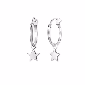 Boma Jewelry Sterling Silver Dangling Star Hoop Earrings