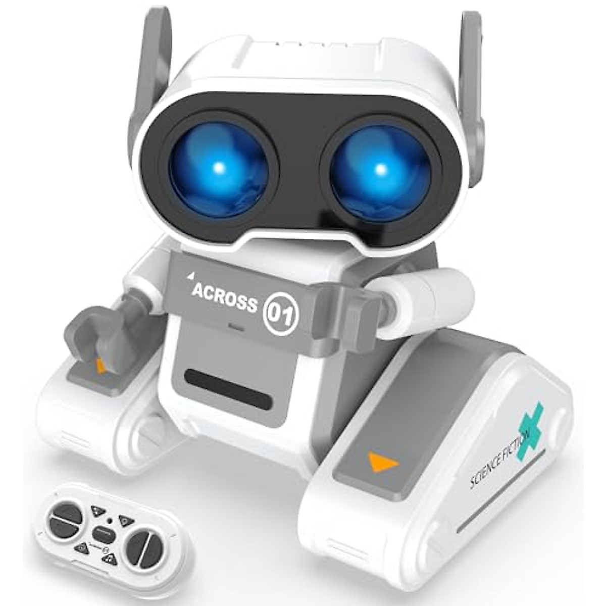 STEMTRON RC Robot Toys for Kids, Rechargeable Remote Control Robot Toy for Boys & Girls, with Auto Demo, Dance Moves, Music, Shining 7 Colors LED Eyes & Flexible Head, Ears & Arms