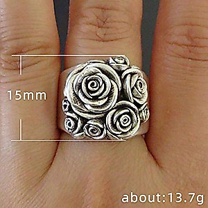 Gixaxak Fashion Retro Vintage Classic 3D Finely Carved Rose Flower Promise Statement Anniversary Ring for Women 8
