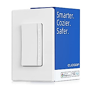 ELEGRP Smart Dimmer Light Switch DPR30, 2.4GHz Wi-Fi Dimmer Switch Compatible with Alexa and Google Assistant, Single Pole/3 Way, Needs Neutral Wire, No Hub Required, UL&FCC Listed, White, 1 Pack