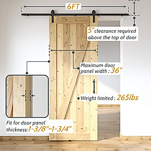 SKYSEN 6FT Barn Door Hardware Kit, Sliding Barn Door Hardware Kit, Barn Door Track, Combination Track- Smooth and Quiet- Easy to Install- Manual Included- Lite Version- Black (J-Lite-5)