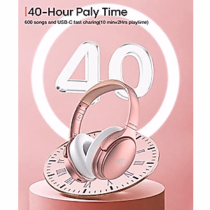 INFURTURE Rose Gold Active Noise Cancelling Headphones with Microphone Wireless Over Ear Bluetooth Headphones, Deep Bass, Memory Foam Ear Cups, Quick Charge 40H Playtime, for TV, Travel, Home Office