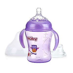 Nuby 3 Piece Natural Touch 3 Stage Wide Neck Breast Size Bottle-to-Cup, Girl