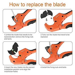 PVC Pipe Cutter, One-hand Ratchet Pipe Cutting Tool for PVC/PPR/PEX/Rubber Hose Cut up to 42mm, Plastic Pipe Tubing Cutter with Replacement SK5 Steel Blade, No Burrs