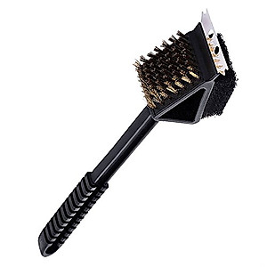 GEZICHTA Barbecue Grill Brush and Scraper –Grill Brush and Scraper Best BBQ Brush for Grill, Stainless Steel Scraper Wire 3 in 1 Bristles Grill Cleaning Brush