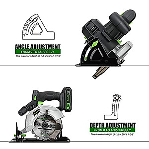 GALAX PRO DC-20V 5-1/2” Cordless Circular Saw with 2Pcs Blades (18T+48T), 3800RPM Variable Speed, Includes 2.0Ah Lithium Battery and Fast Charger, Max Cutting Depth 1-5/8”(90°), 1-7/16”(45°)