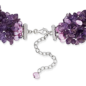 Ross-Simons 754.00 ct. t.w. Amethyst Bead and 5-6mm Purple Cultured Pearl Torsade Necklace With Sterling Silver. 18 inches