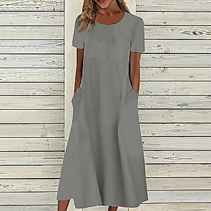 Women Shirts for Leggings Summer Calf Length Cover Up Womens Short Sleeve Dressy Casual Print Cotton Crewneck Ruched Baggy Soft Pullover Gray.