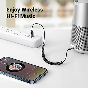 UGREEN Bluetooth 5.3 Adapter for Car Aux Input - Receiver with Built-in Mic for Hands-Free Calls, Compatible with Car Speaker and Home Audio
