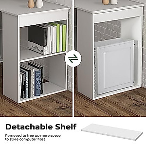 Giantex 48 Inch Computer Desk with Bookshelf, 3-in-1 Home Office Desk with 4-Tier Bookcase & CPU Stand, Space-Saving Reversible Writing Desk Work Table for Bedroom, Study Room, Office (White)