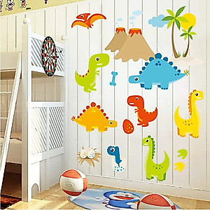 Cute Cartoon Dinosaur Wall Decals, Peel and Stick Colorful Wall Art Mural for Kids Bedroom,Nursery, Classroom & More,17.7 x23.6inch
