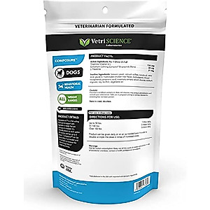 VETRISCIENCE Composure Calming Treats for Dogs Dealing with Anxiety, Separation Stress, Noise, Thunder and Barking - Yummy Flavored Chews Pets Love