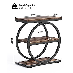 LITTLE TREE End Table, 3-Tier Side Table, Slim Sofa Side Table for Living Room, Tall Bedside Table Nightstand for Bedroom, Rustic Brown and Black