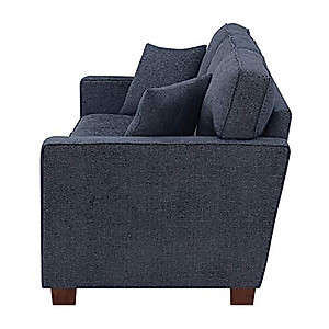 OSP Home Furnishings Russell 3 Seater Sofa with 2 Pillows and Coffee Finished Legs, Navy