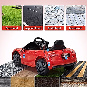 TOBBI Kids Ride on Car, 12V Licensed Maserati Ghibli, Electric Car for Boy Girl with Remote Control, 3 Speeds, Music, Bright Lights, MP3, USB, Electric Vehicle for Kids Ages 3-6 Years, Red