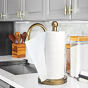 Modern Touch Accents Paper Towel Holder – Hand Towel Dispenser with Weighted Non-Slip Base for Kitchen, Countertop, Bathroom & Hotels - Easy One-Handed Tear Toilet Paper Roll Holder (Brushed Gold)