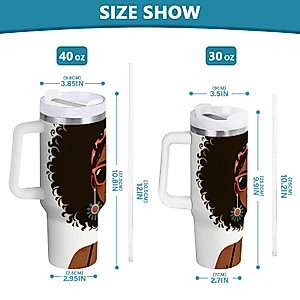 FENOCHE African American Woman Earrings 40 oz Tumbler Insulated Cups Stainless Steel Water Bottle with Handle Lid and Straw Tumblers for Car Cup Holder
