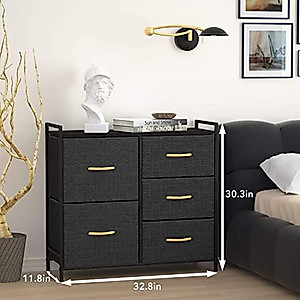 ROMOON Dresser Storage Drawer, 5 Fabric Units Organizer and Storage for Bedroom, Hallway, Entryway, Closets - Dark Gray