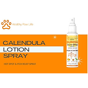 Healthy Paw Life Calendula Spray for Dogs, Cats, Horses – Hot Spot and Itch Relief Spray for Irritated and Dry Skin, Dermatitis and Allergies (4 fl oz)