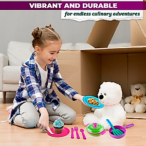 Play Kitchen Pots and Pans for Kids Kitchen Playset - 27Pcs Toy Plates and Dishes for Kitchen Set Plastic Dishes and Utensil Sets for Play Kitchens - Kids Playset Play Dishes for Kids Kitchen Toys