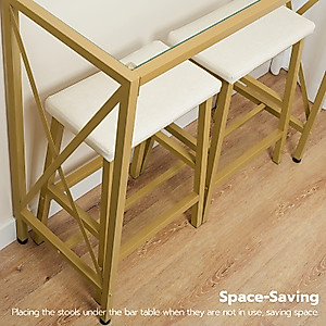 HOOBRO Bar Table Set of 2, 3 Piece Modern Bar Table and Chairs Set, 39.4'' Pub Table Dining Set, Counter Height Table, for Living Room, Kitchen Small Space, Gold and White GD14BT01