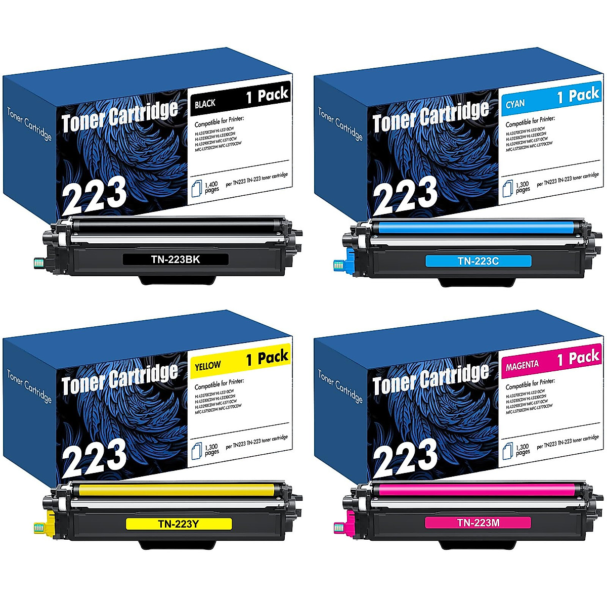 TN223 TN-223 Toner Cartridge Compatible for Brother TN 223 TN223BK/C/M/Y TN-227 TN227 for HL-L3270CDW HL-L3210CW HL-L3230CDW HL-L3230CDN MFC-L3710CW MFC-L3750CDW MFC-L3770CDW Printer (4-Pack)
