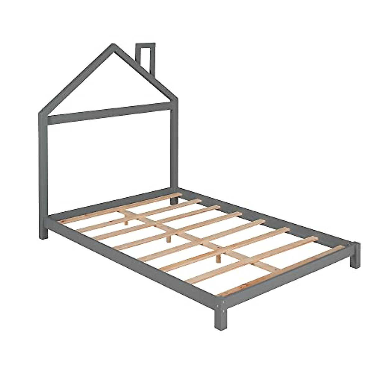 Merax Kids House Beds Full Wood Bed Frames for Boys,Girls, No Box Spring Need (Full, Gray)