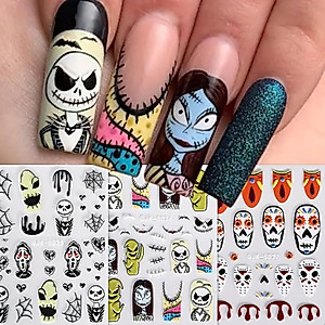 Muagorn Halloween 5D Nail Art Stickers Decals – Distinctive Set of 3 Realistic Designs for Individualized Halloween Nail Accents (Style 01)