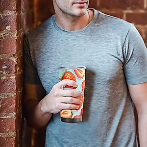 QWEUIOP 20oz Insulated Travel Coffee Mug Fruits Strawberry Stainless Steel Tumbler with Lid Double Wall Vacuum Coffee Cup For Hot and Cold Drinks14577