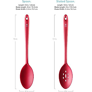 DI ORO Silicone Spoons for Cooking - Large Kitchen Spoons for Mixing, Serving, & Stirring - 600°F Heat-Resistant Non Stick Utensils – Big Solid & Slotted Basting Spoons - Dishwasher Safe (2pc, Red)