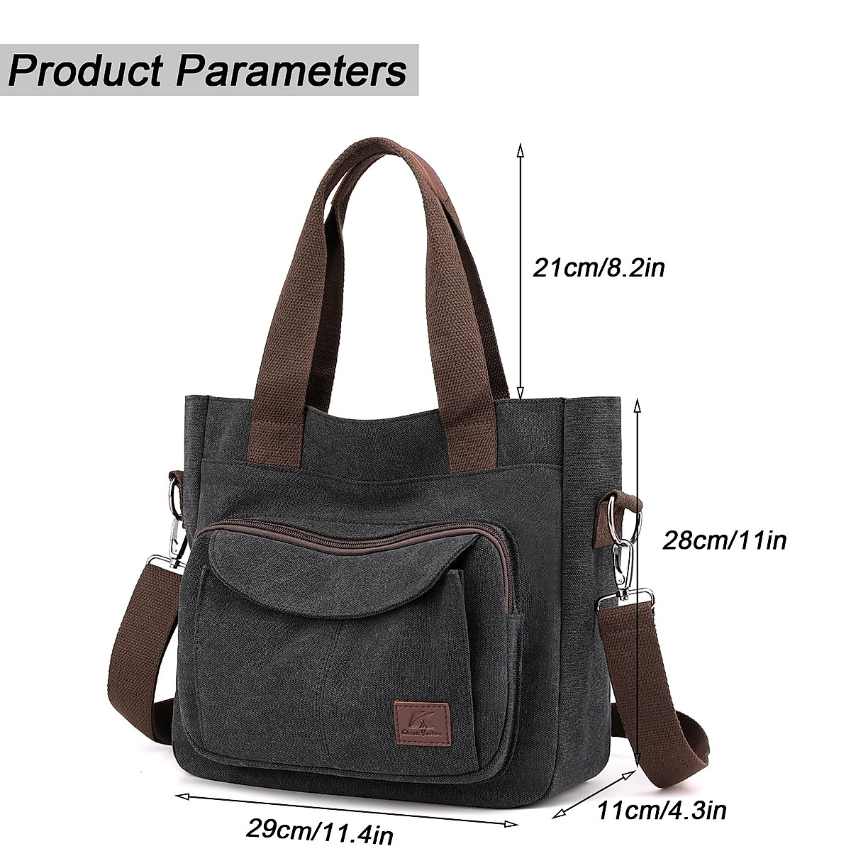 ZHIERNA Canvas Tote Purse for Women, Vintage Crossbody Shoulder Bags Small Handbag, Multi-pocket Top Handle Work Bag