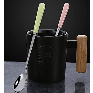 Goeielewe 3PCS Mixing Spoons for Coffee, Dessert, Ice Cream, Milkshake, Stainless Steel Iced Teaspoon with Ceramic Handle Tablespoons Espresso Cocktail Stirring Spoons, 6.8-Inch (Pink)