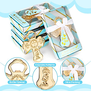 24 Pcs Baby Shower Bottle Openers Favors for Guests Praying Catholic Gender Reveal Decorations Baptism Gold Keychain Souvenir Gifts for Boys Girls Baby Shower Favors(Boy Blue)