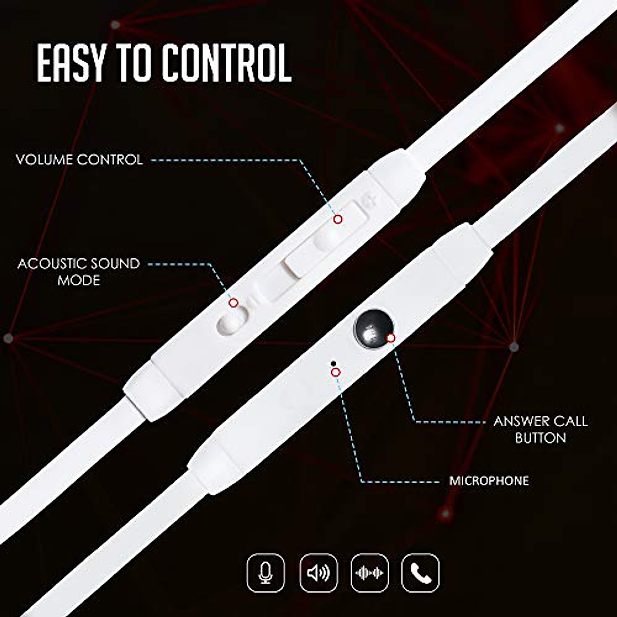 CLLIPP WIRELESS Earphones 3.5mm in-Ear Earbuds Noise Canceling with Microphone & Call Controller Dynamic Bass Stereo Sound Tangle-Free Cord - White