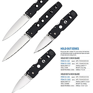 COLD STEEL Hold Out 6" S35VN Plain Blade 7.2" G-10 Handle Everyday Carry Pocket Folding Knife w/Tri-Ad Lock, Pocket Clip