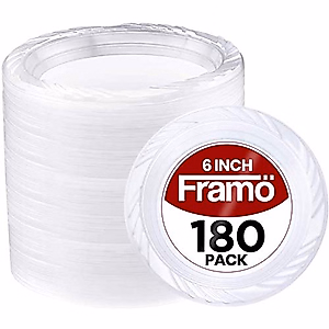 Framo Disposable Clear Plastic Dessert Plates 6 Inch (180 Pack) Microwaveable Small Plastic Plates In Bulk for Parties. Catering. BBQ, Travel