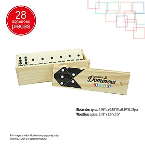 ERLLE Dominos Set Game. Premium Classic 28 Pieces Double Six Domino. Durable Wooden Box. Kids, Boys, Girls, Party Favors and Anytime Use. Duoble 6 Dominoes.(Wooden Pro)