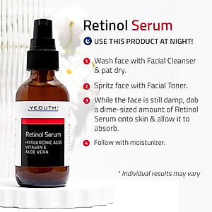 YEOUTH Retinol Serum for Face with Hyaluronic Acid & Vitamin E, Hydrating Retinol for Face, Night Serum Suitable for All Skin Types 2oz